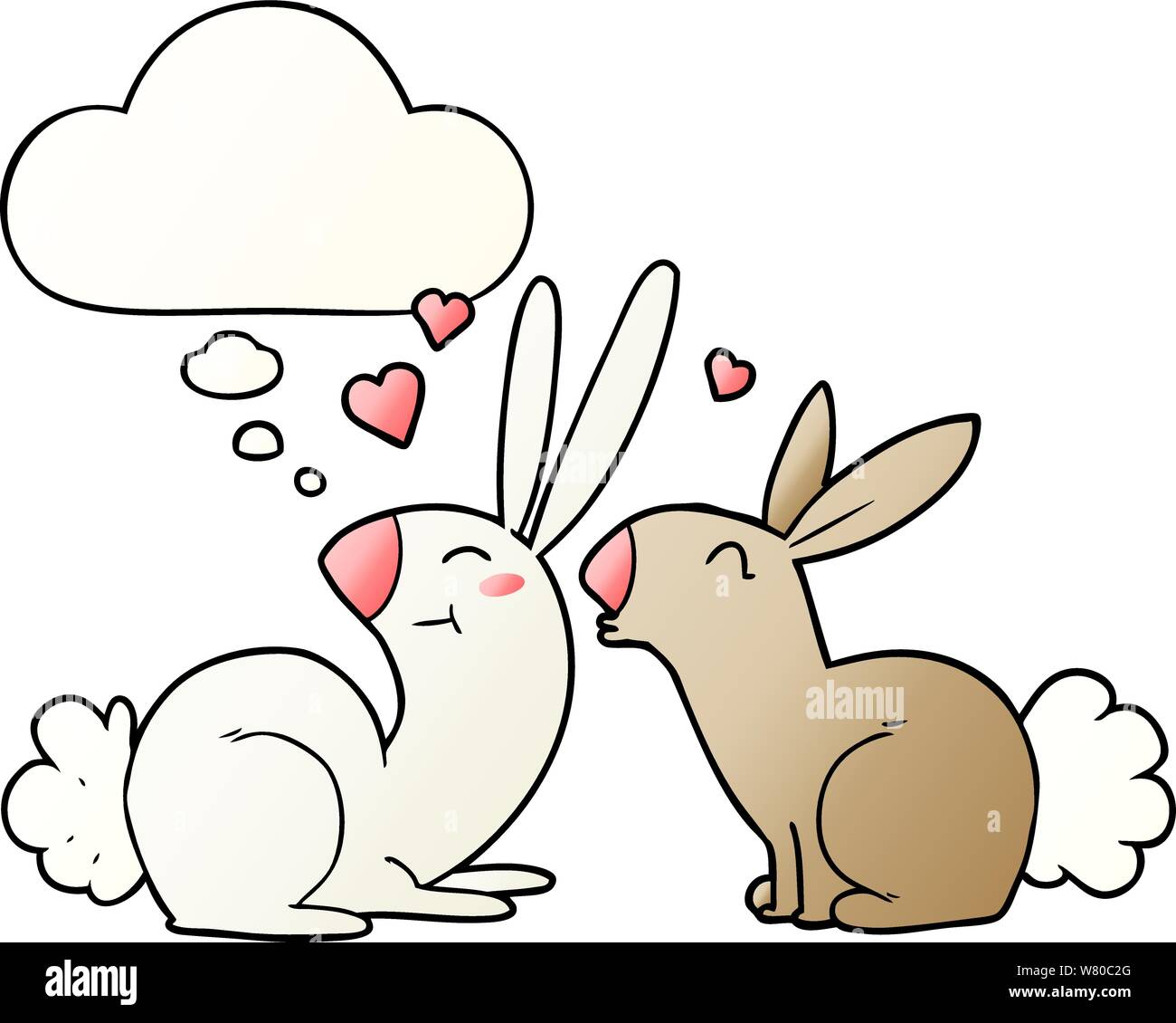 cartoon rabbits in love with thought bubble in smooth gradient style ...