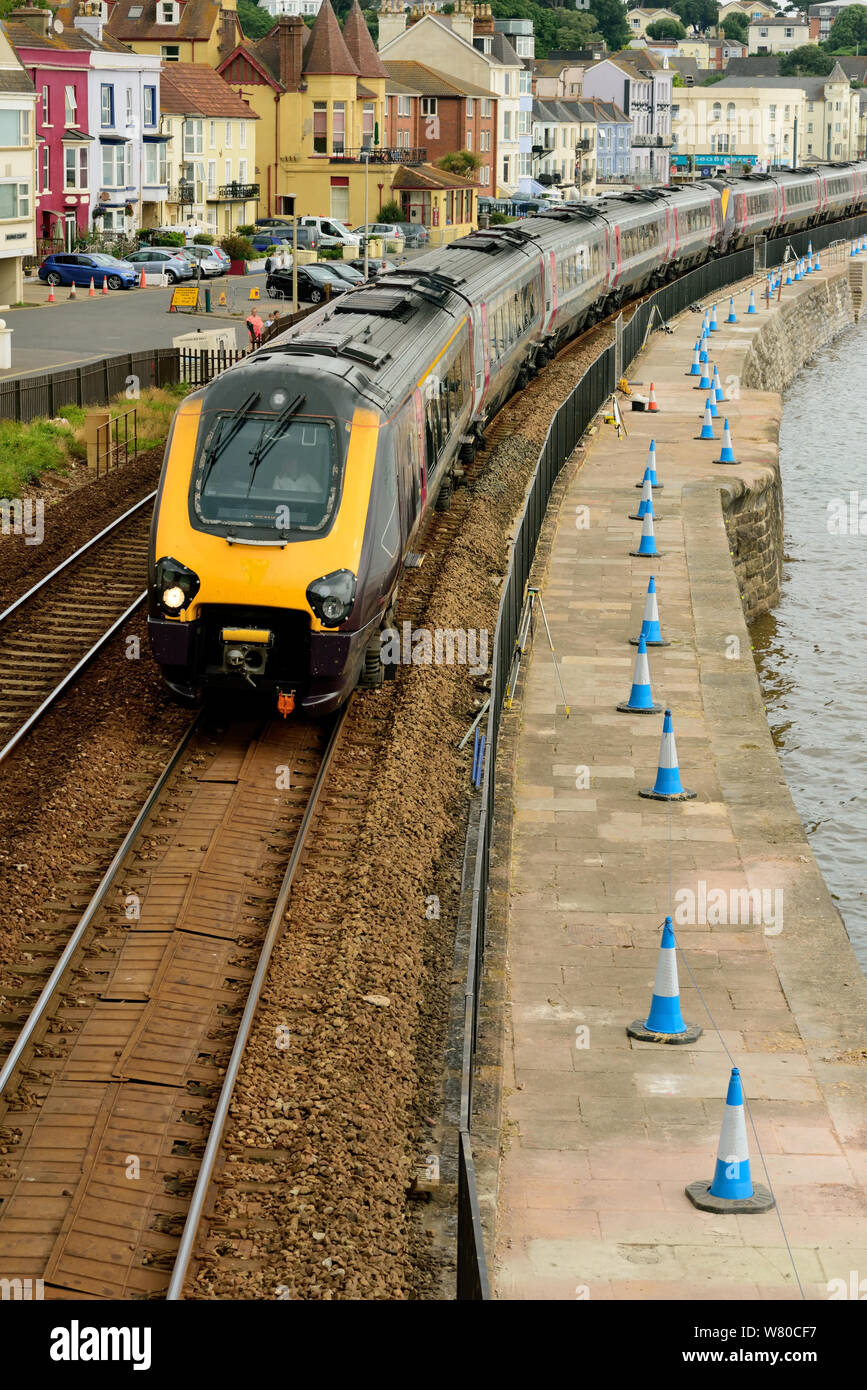 Cones beside the railway at Dawlish, where work is about to begin to ...