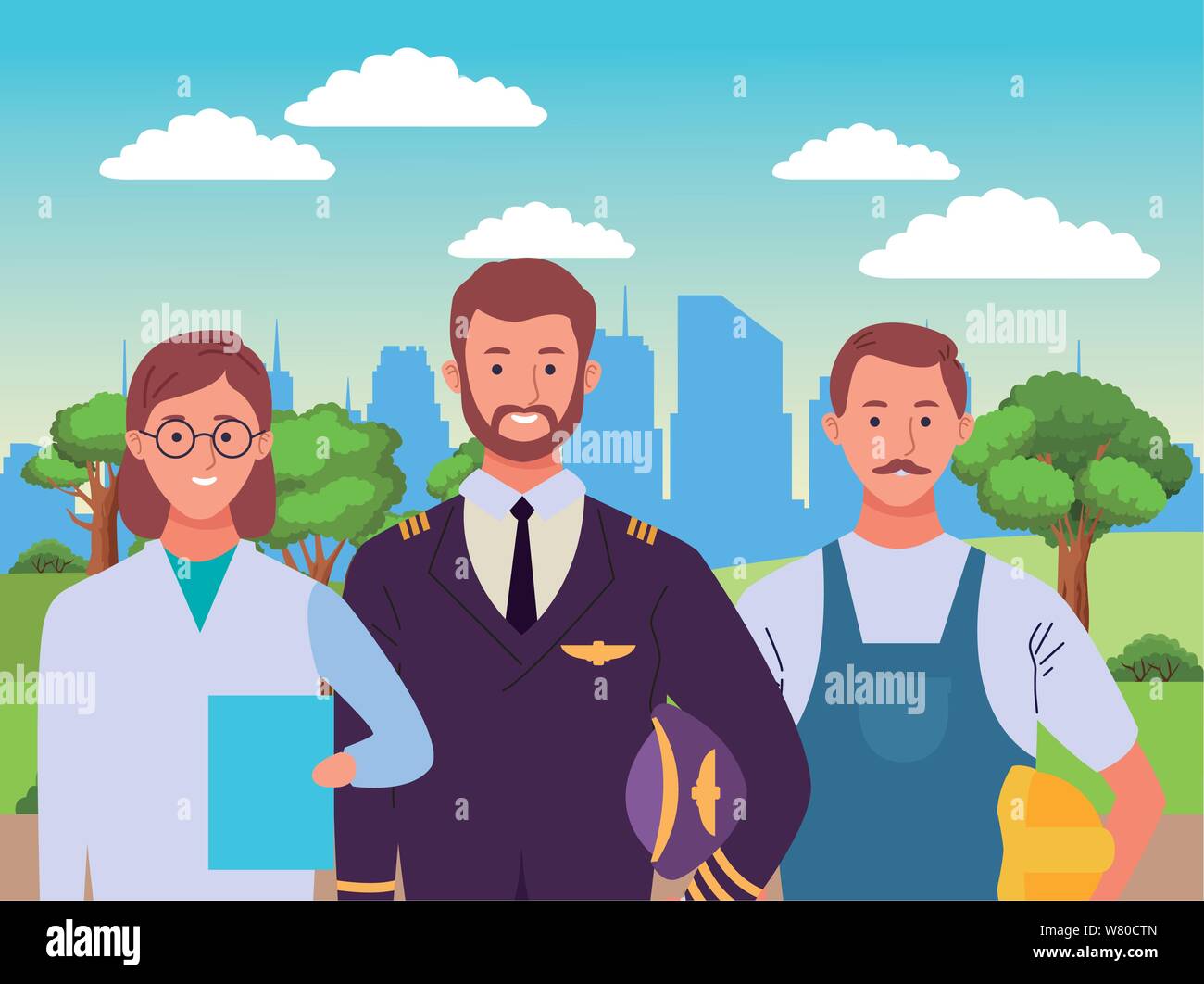 Professionals workers characters smiling cartoons Stock Vector Image ...