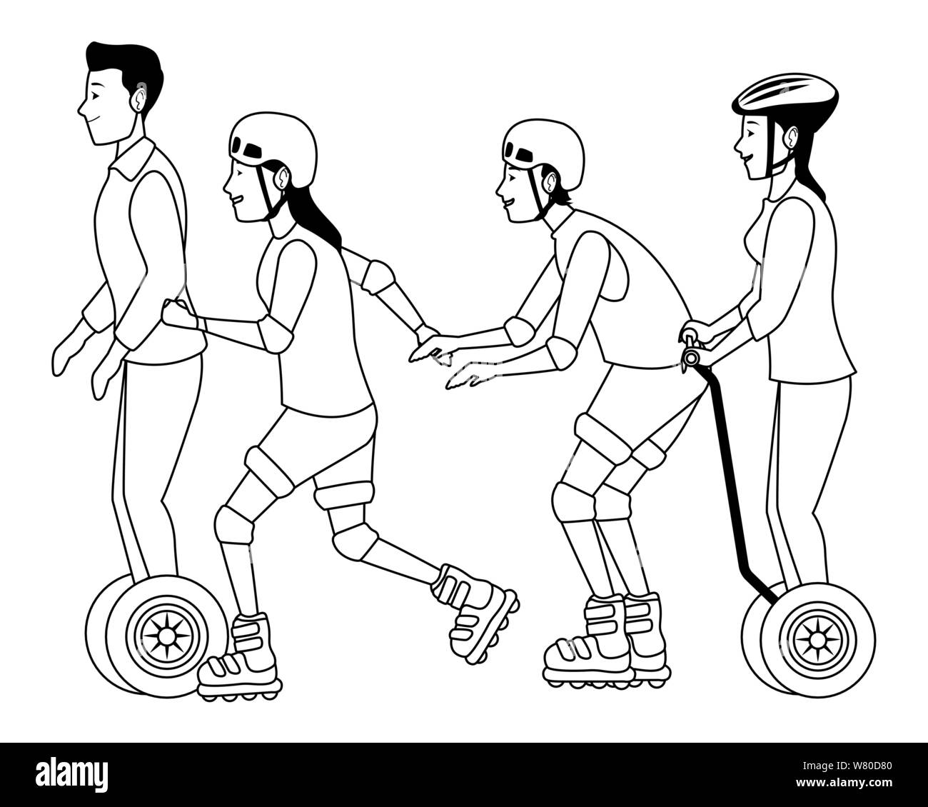 People ride modern electric Black and White Stock Photos & Images - Alamy