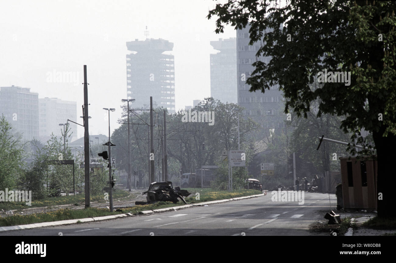 30th April 1993 During the Siege of Sarajevo: the view east along Zmaja ...