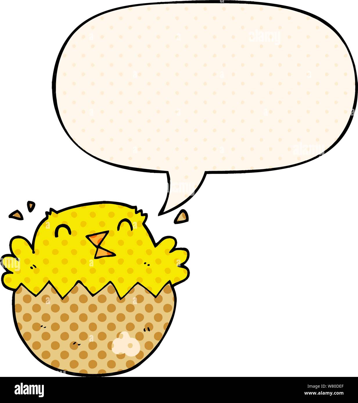 cartoon hatching chick with speech bubble in comic book style Stock ...