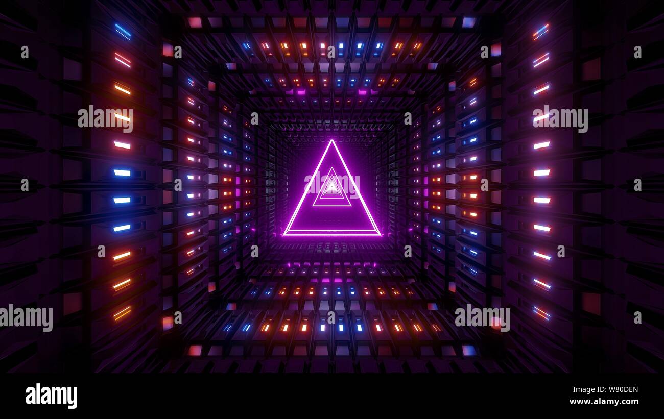 glowing wireframe triangle with metal shining background 3d ...