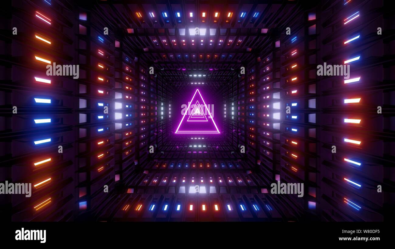 glowing wireframe triangle with metal shining background 3d ...