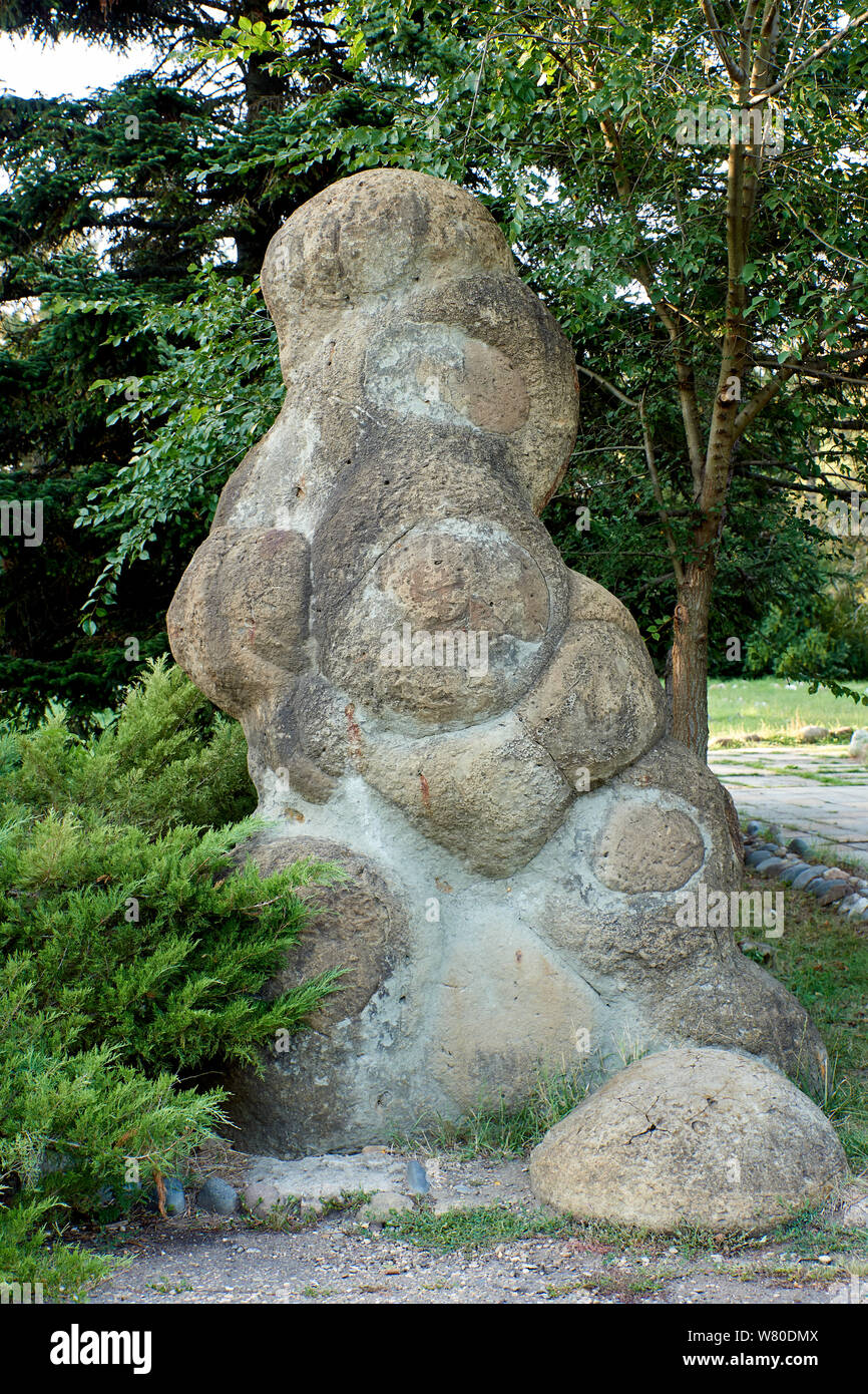Petrified ammonite, which looks like an alien resident, against the ...