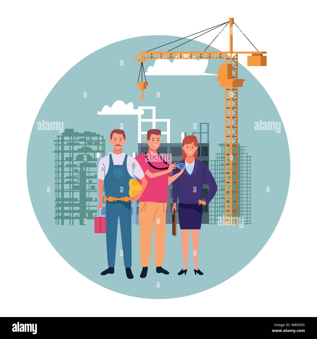 Professionals workers characters smiling cartoons round icon Stock ...