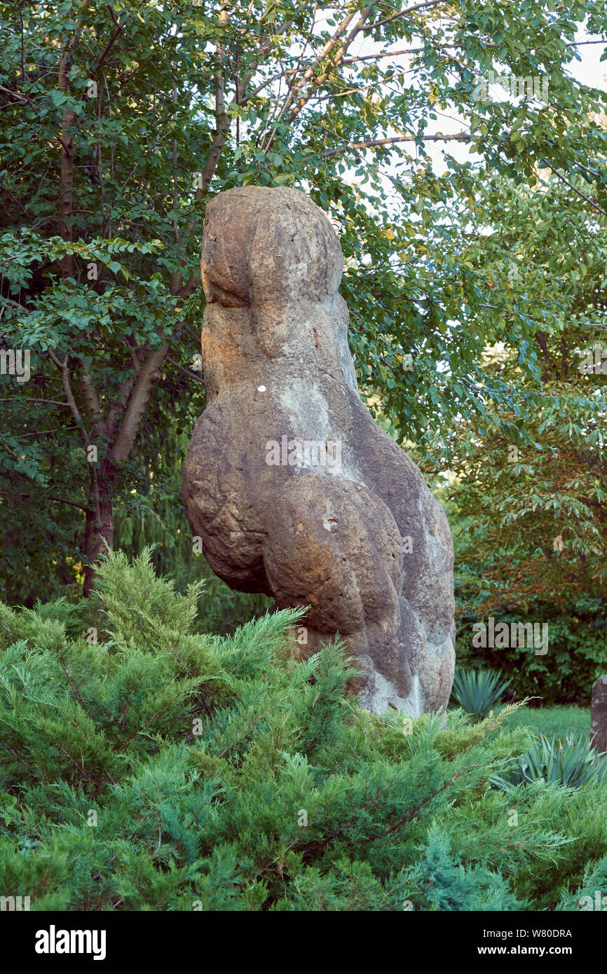 Petrified ammonite, which looks like an alien resident, against the ...