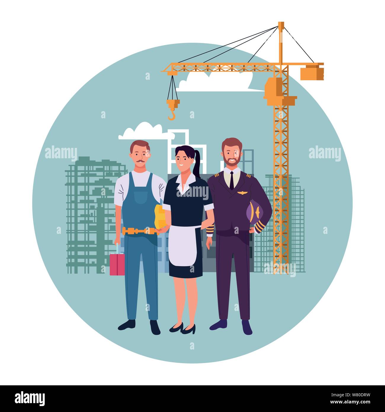 Professionals workers characters smiling cartoons round icon Stock ...