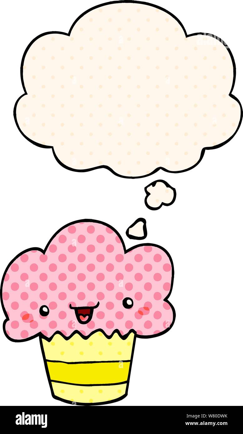 cartoon cupcake with face with thought bubble in comic book style Stock ...