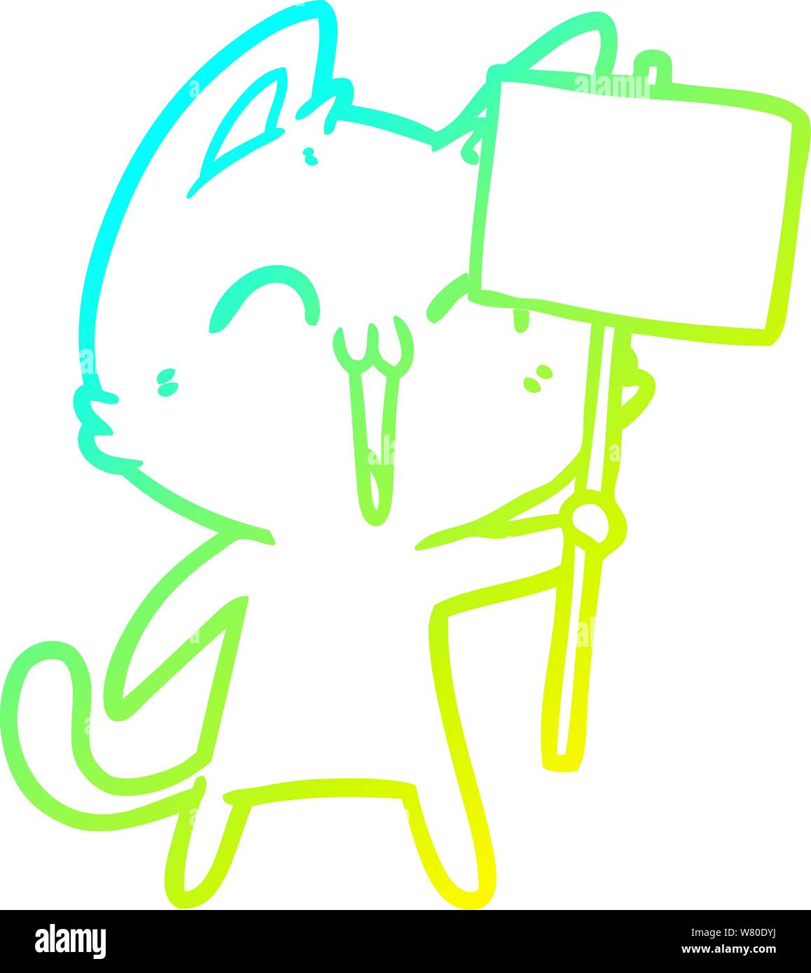 cold gradient line drawing of a happy cartoon cat Stock Vector Image ...
