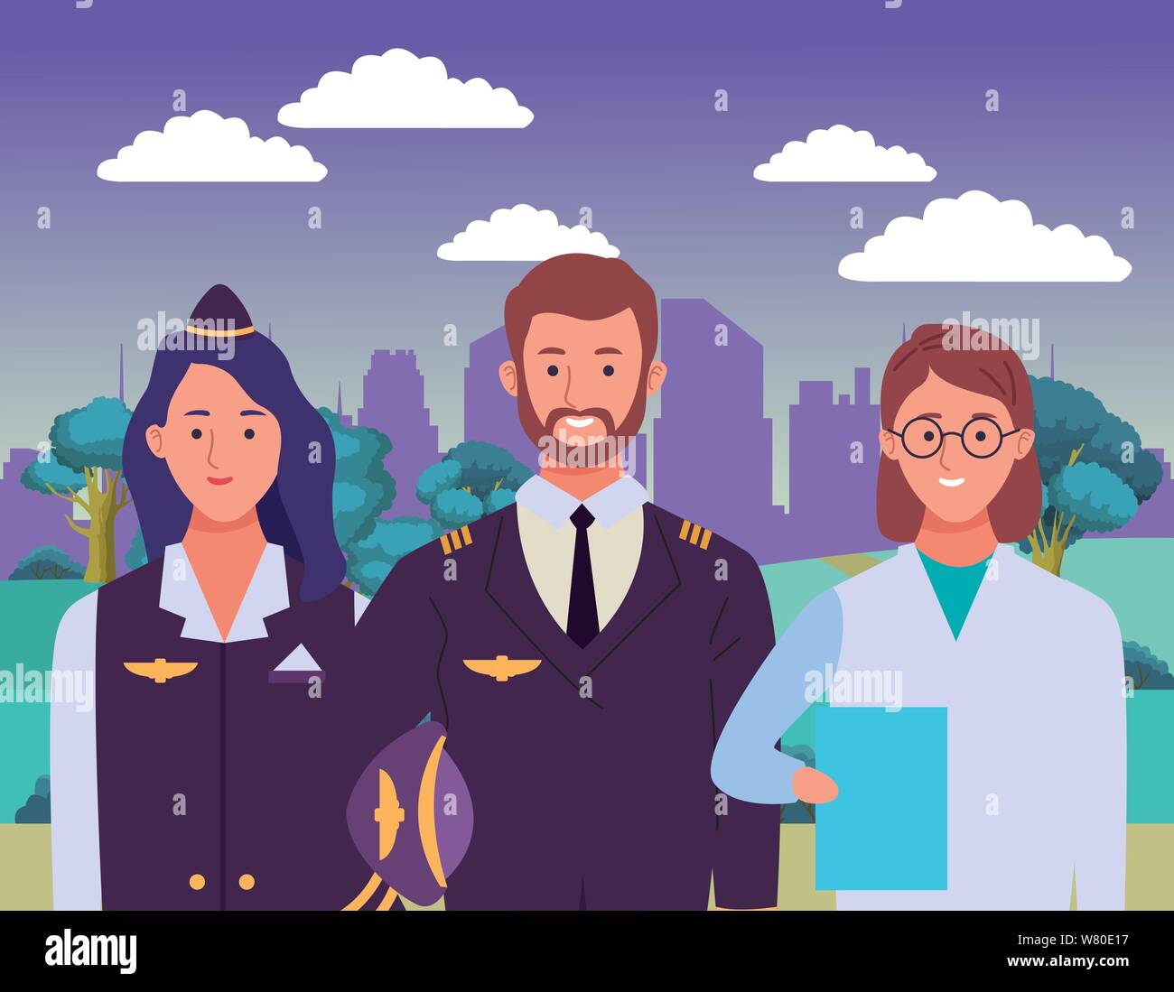Professionals workers characters smiling cartoons Stock Vector Image ...