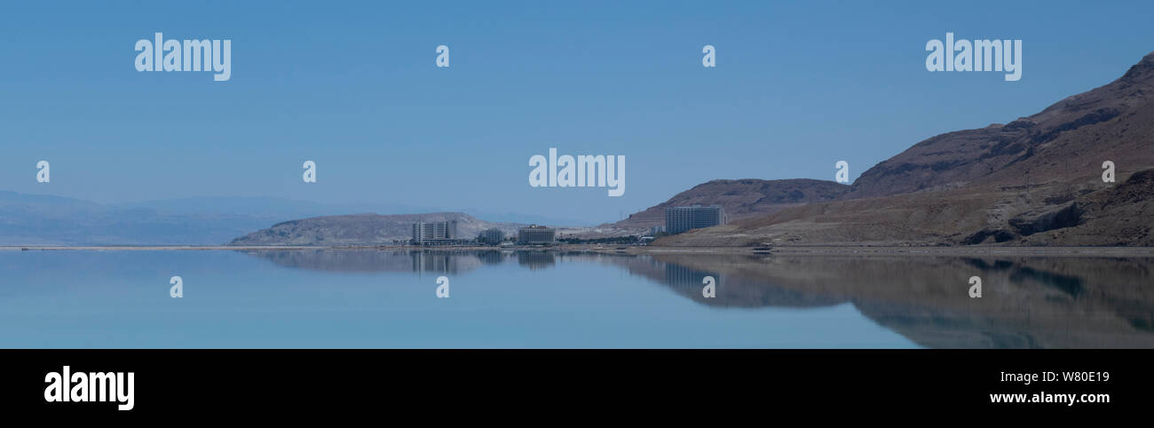 Israel, Dead Sea. Scenic view of a calm Dead Sea with reflections ...