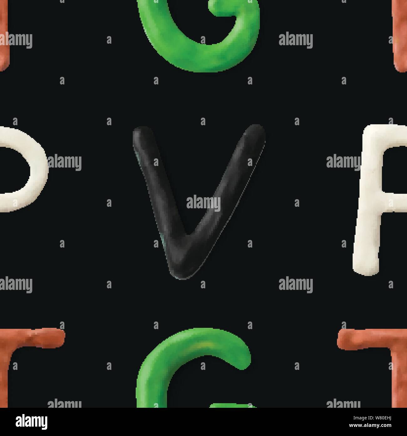 Seamless pattern with alphabet. Handmade modeling clay letters ...