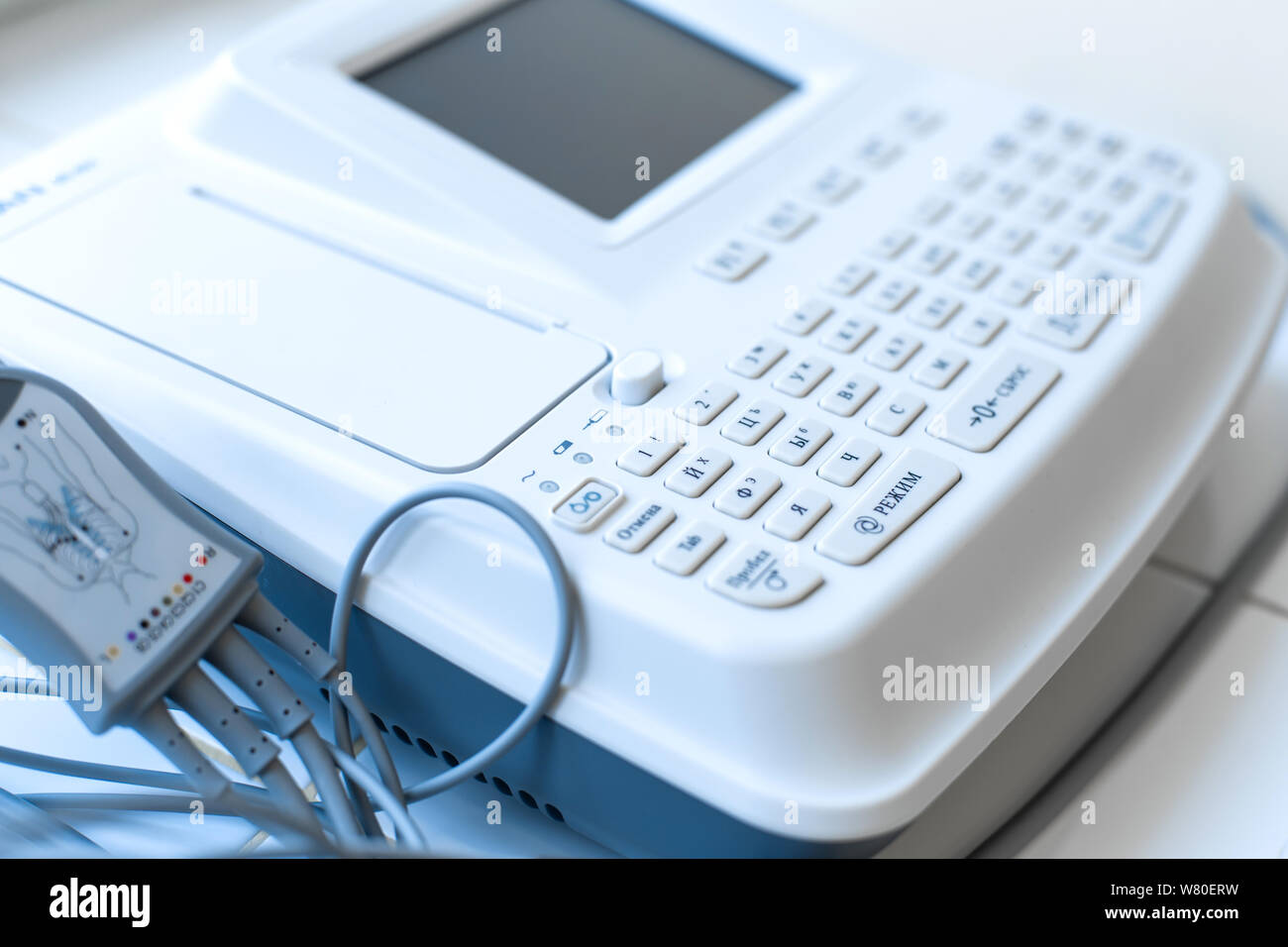 Close-up medical electrocardiograph device for ECG removal Stock Photo ...