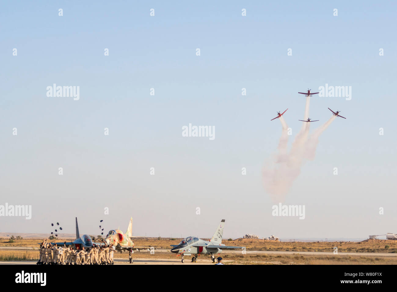 Hatzerim Air Force Base, Israel. New military pilots throw their hats ...