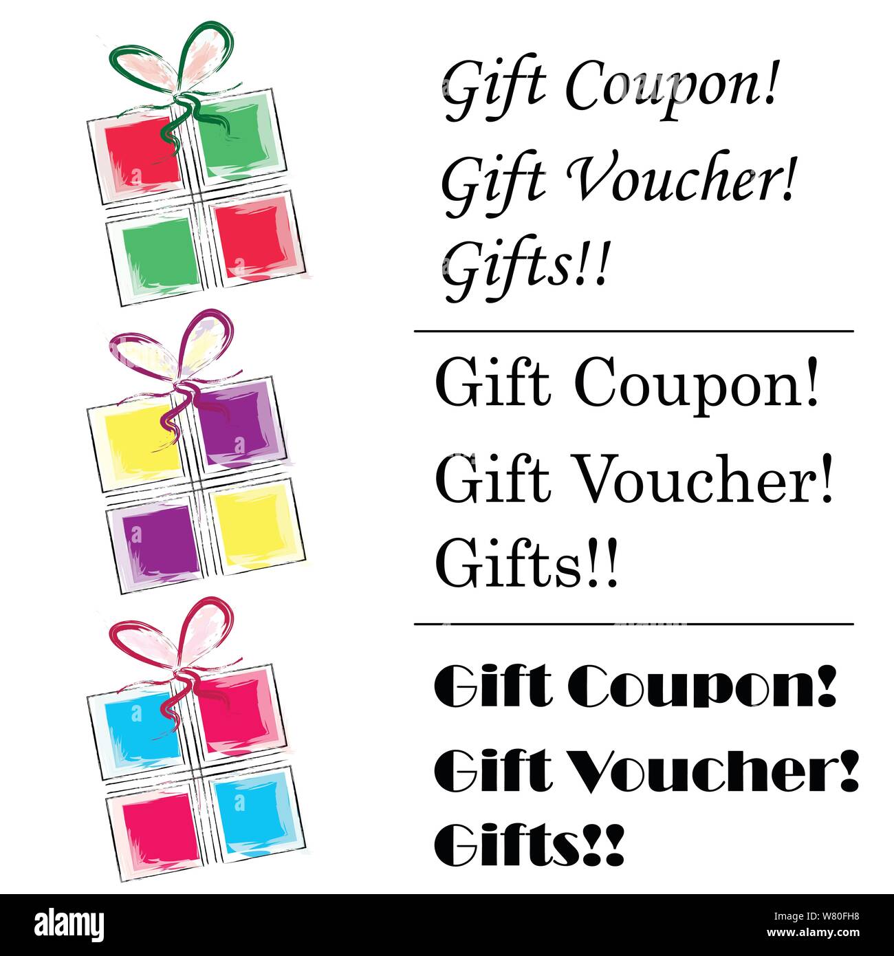 gift coupon - gift voucher logo - gift boxes symbol in multiple colors ...