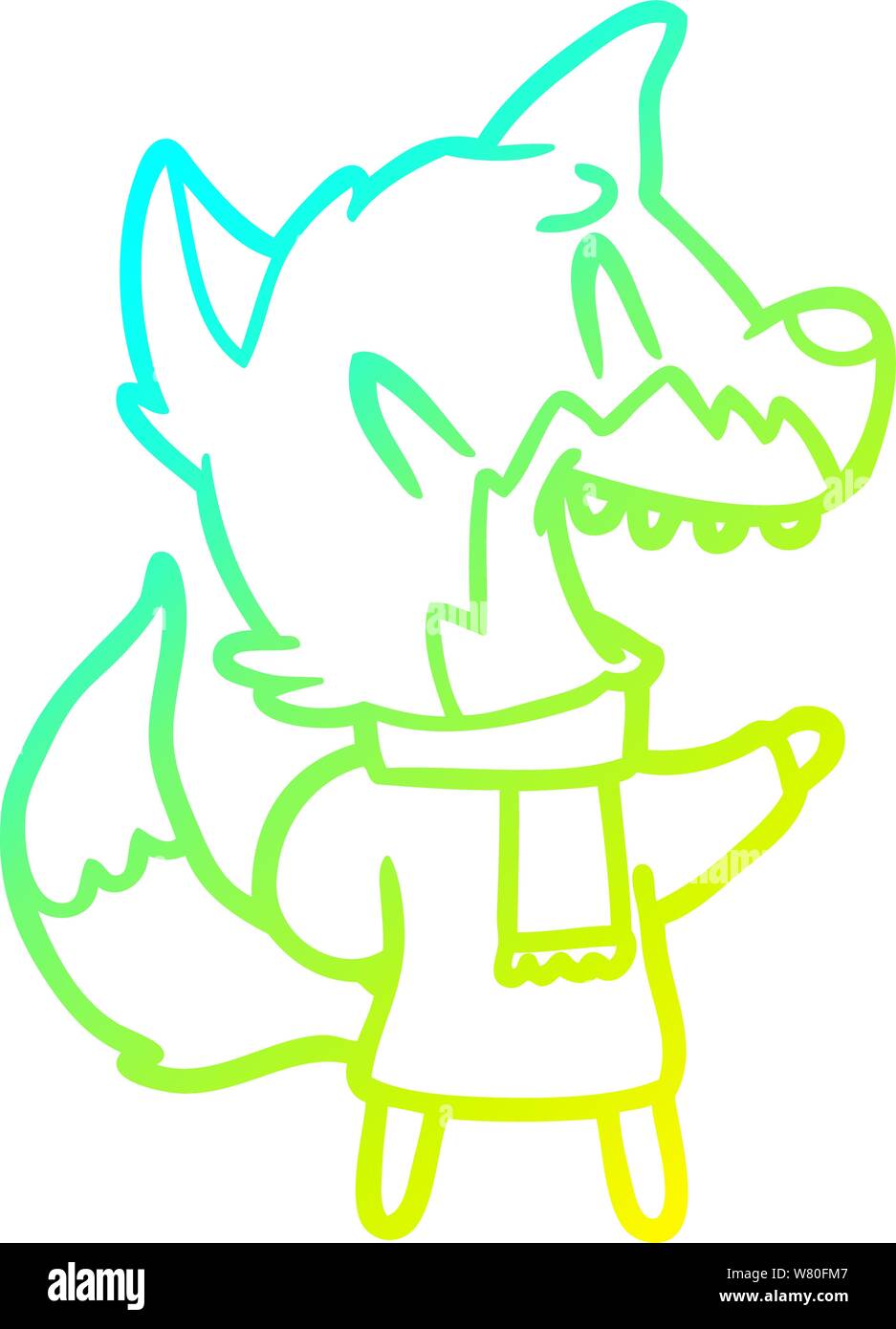 cold gradient line drawing of a laughing fox wearing winter clothes ...