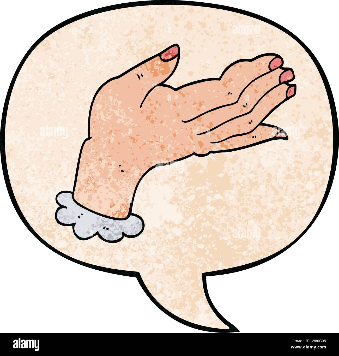 cartoon hand with speech bubble in retro texture style Stock Vector ...