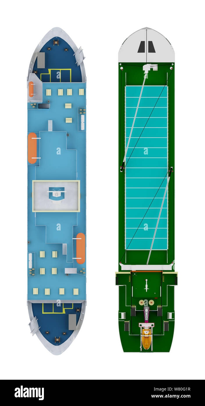 empty cargo ship with cranes isolated on white. 3d rendering Stock ...