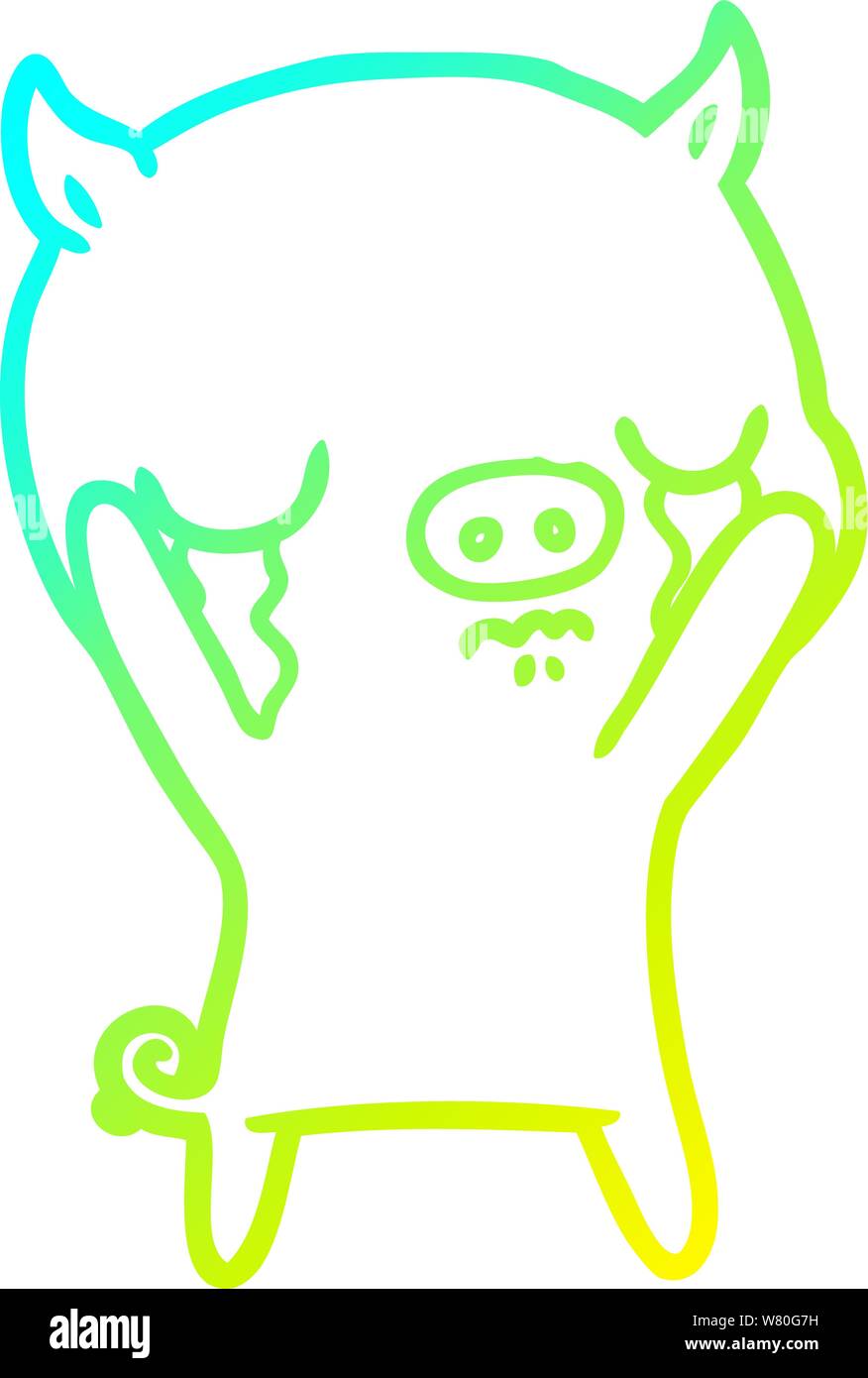 cold gradient line drawing of a cartoon pig crying Stock Vector Image ...