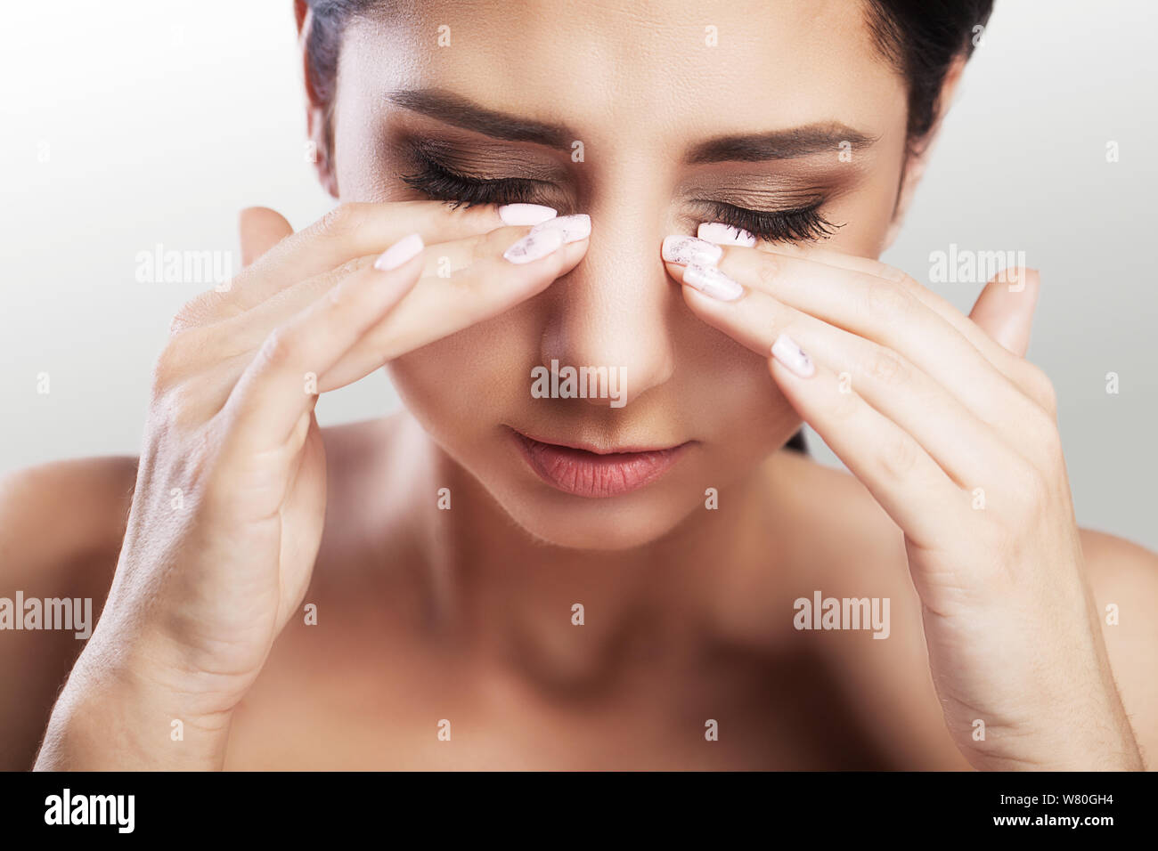 Eyes Pain Beautiful Unhappy Woman Suffering From Strong Eye Pain ...