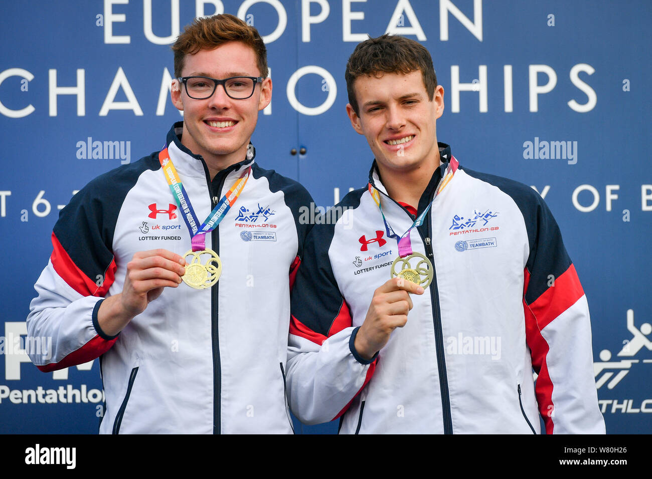 Great Britain's Myles Pillage (left) and Oliver Murray on the podium ...