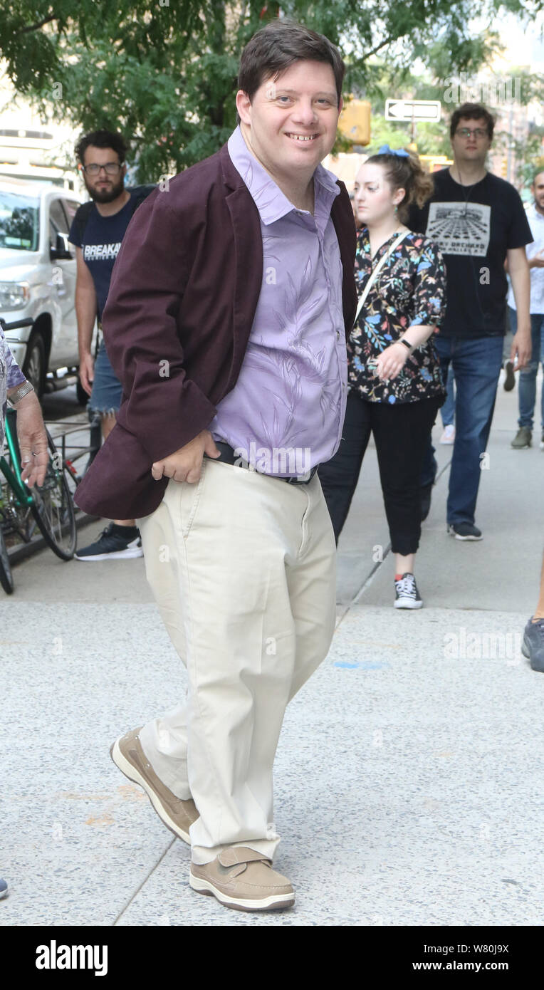 New York, NY, USA. 07th Aug, 2019. Zack Gottsagen seen in New York City ...