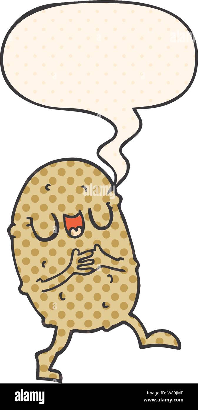 cartoon happy potato with speech bubble in comic book style Stock ...