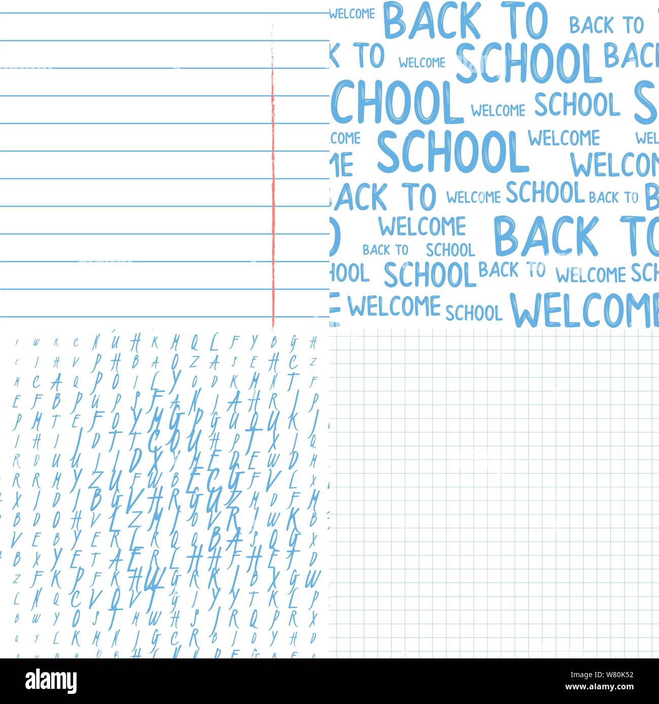 School notebook vertical paper sheet pattern set. Words Welcome Back to ...