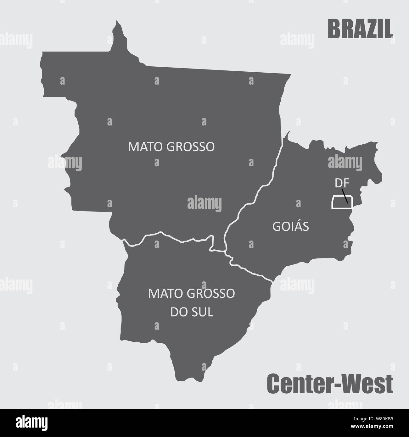 Map of the Brazil center-west region isolated on white background Stock ...