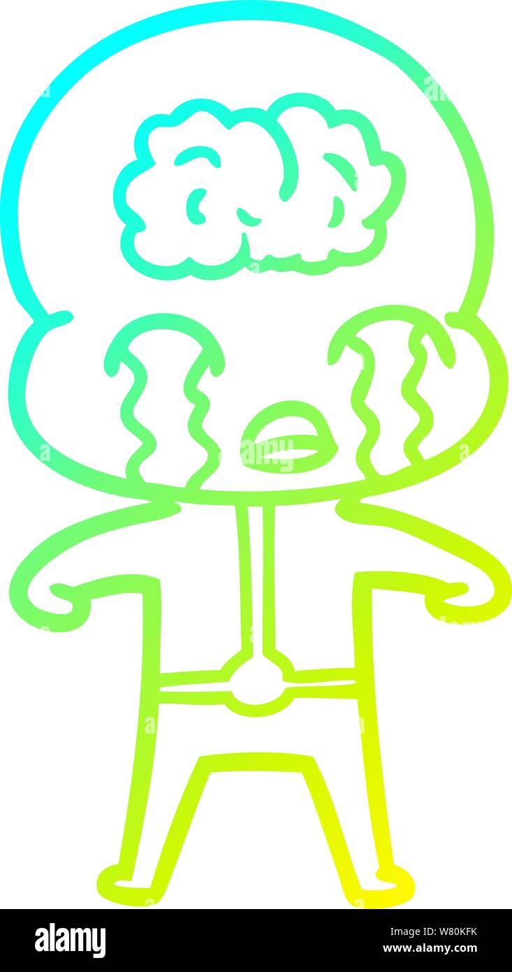 cold gradient line drawing of a cartoon big brain alien crying Stock ...
