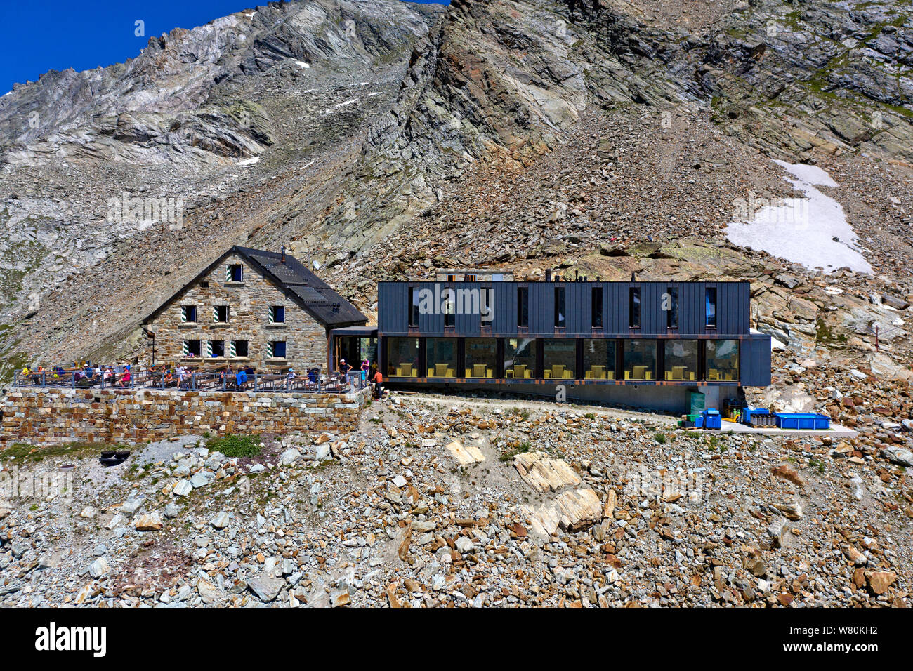 Mountain hut Cabane de Moiry, Grimentz, Valais, Switzerland Stock Photo ...