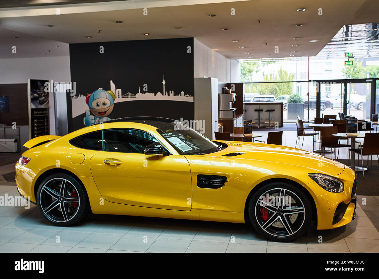 Germany, Dusseldorf July 17, 2019: The new modern Mercedes-Benz AMG GTS ...