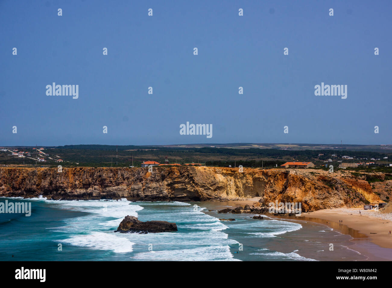 Beautiful coast of Portugal. cliff into the Atlantic Ocean Stock Photo ...