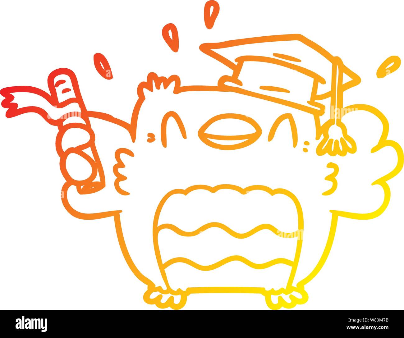 warm gradient line drawing of a cartoon owl graduate Stock Vector Image ...