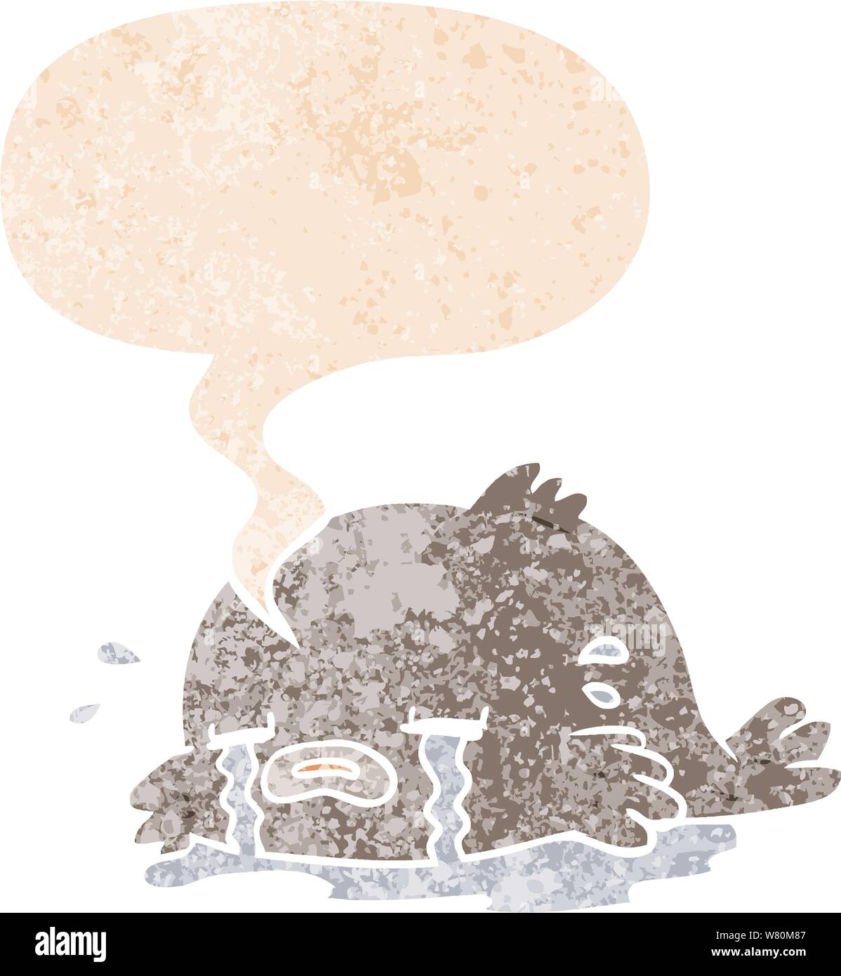 cartoon crying fish with speech bubble in grunge distressed retro ...