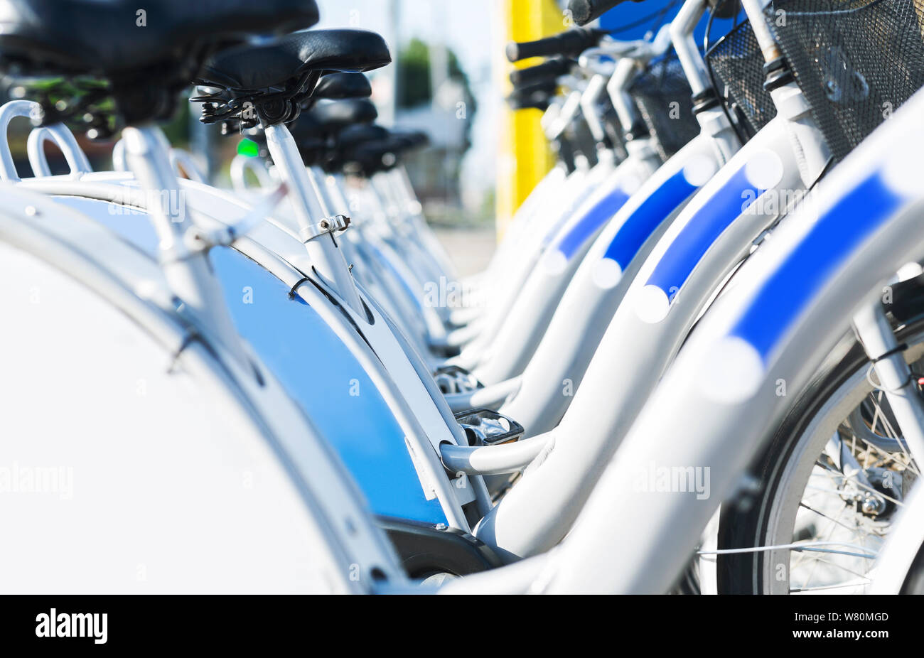Blue rental bicycles parked sharing hi-res stock photography and images ...