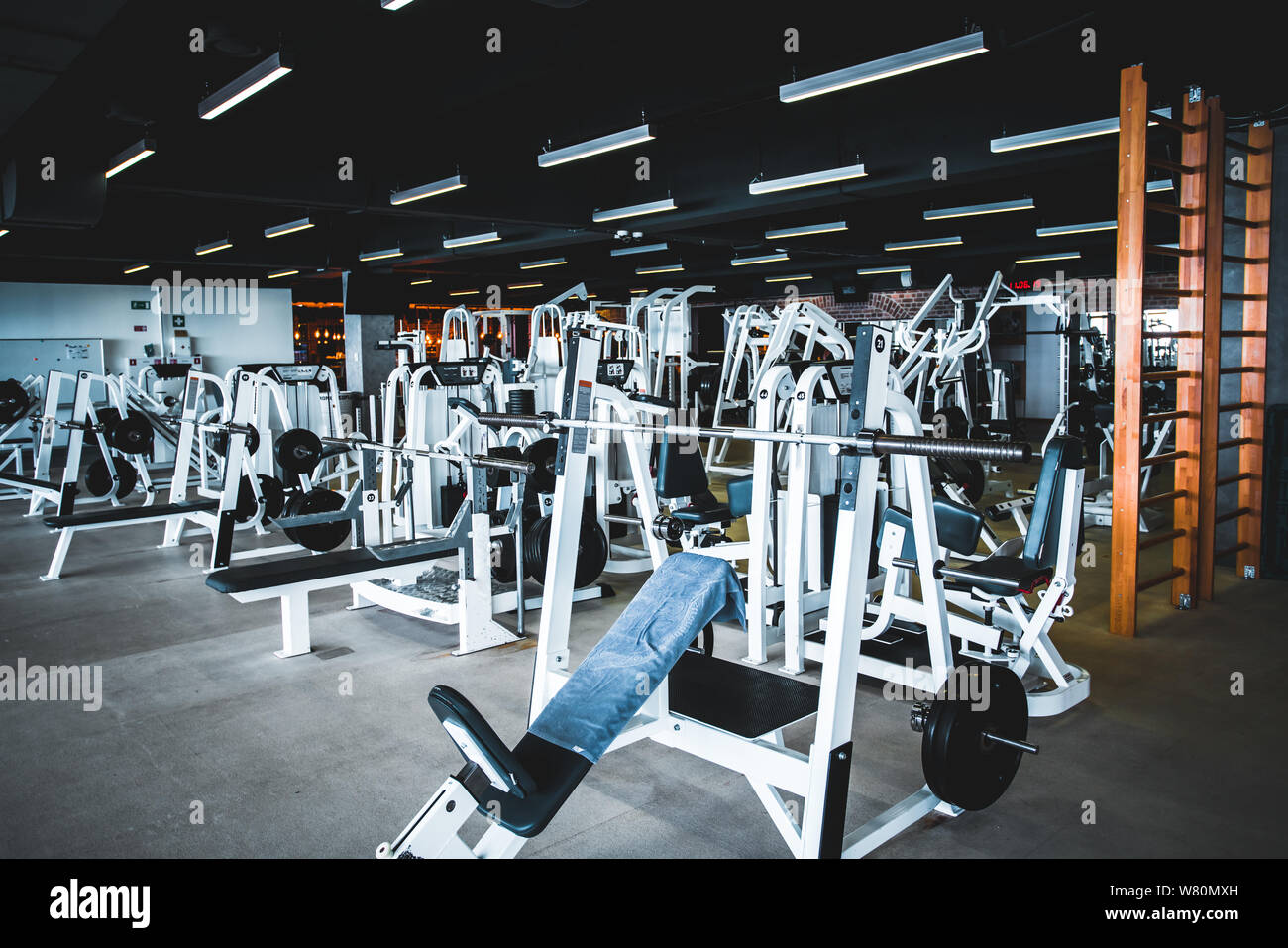 gym interior with equipment.fitness center interior Stock Photo - Alamy