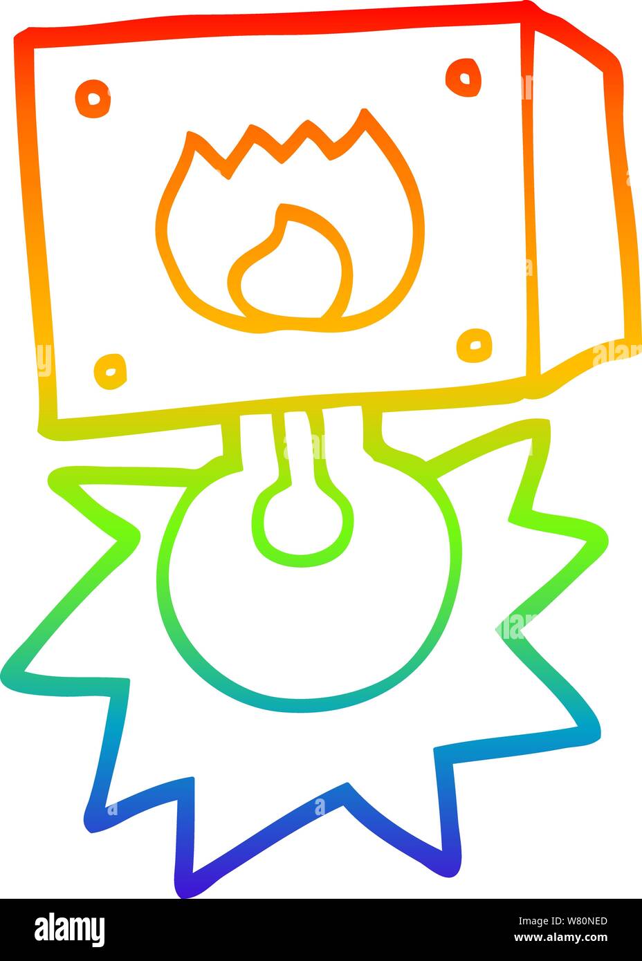 rainbow gradient line drawing of a cartoon flashing fire warning light ...