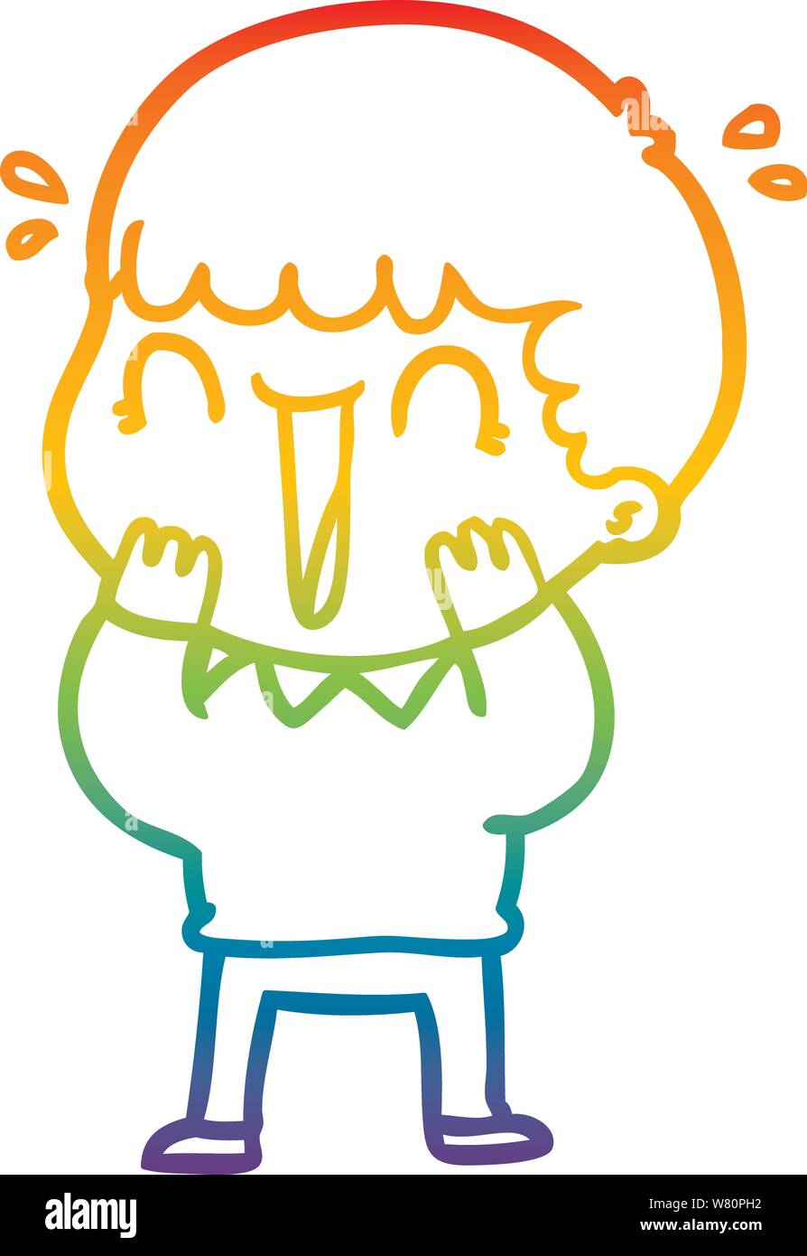 rainbow gradient line drawing of a laughing cartoon man Stock Vector ...