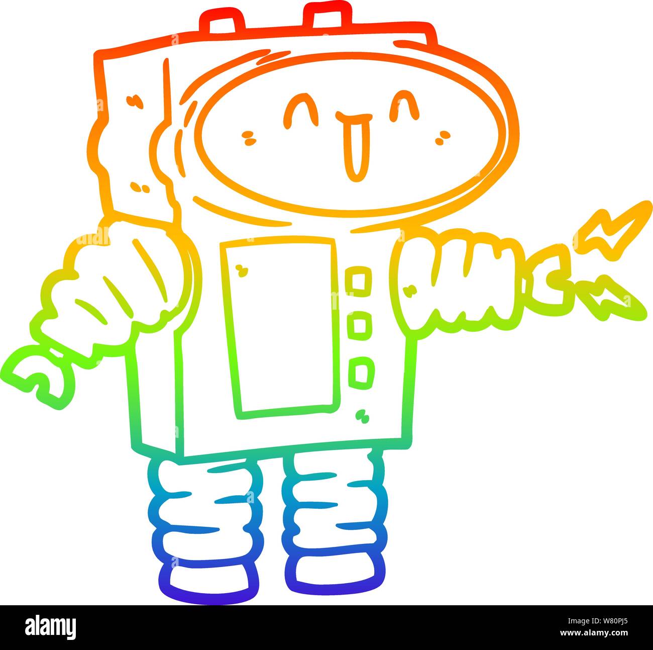 rainbow gradient line drawing of a cartoon robot Stock Vector Image ...