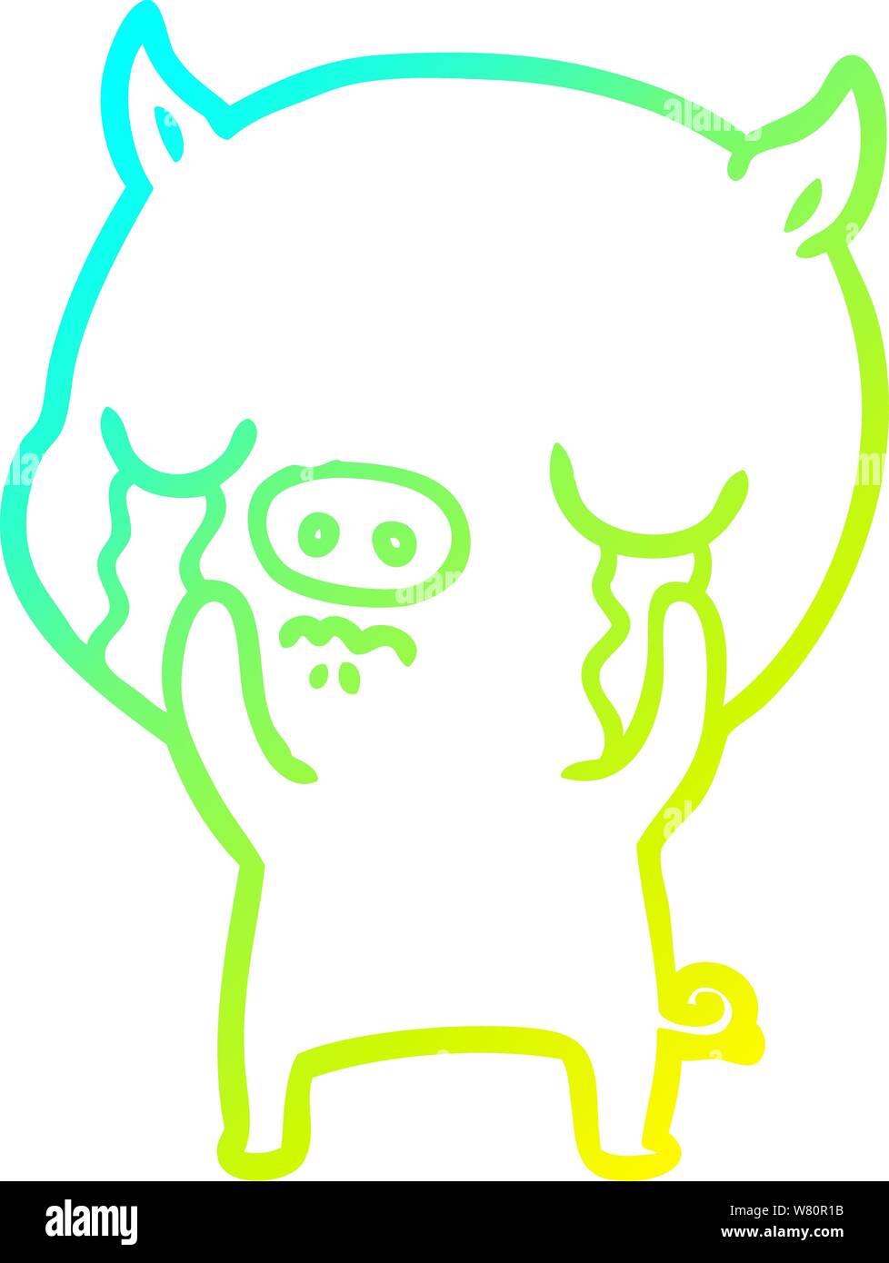 cold gradient line drawing of a cartoon pig crying Stock Vector Image ...