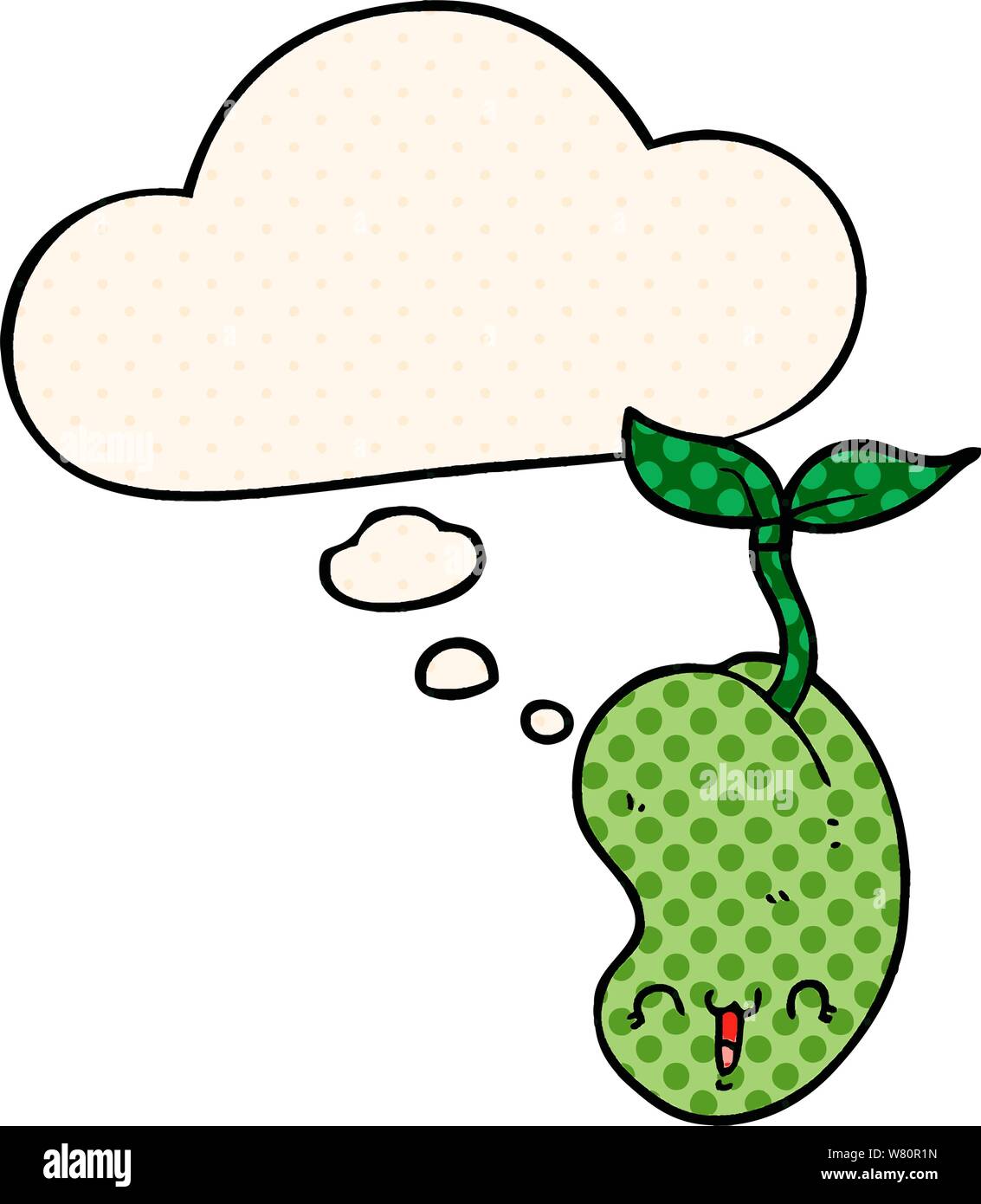 cute cartoon seed sprouting with thought bubble in comic book style ...