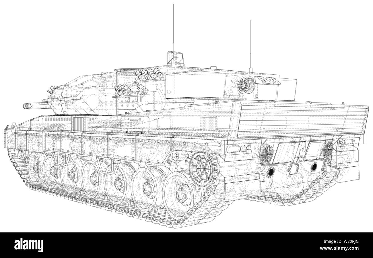 Armored tank technical wire-frame. Vector rendering of 3d Stock Vector ...