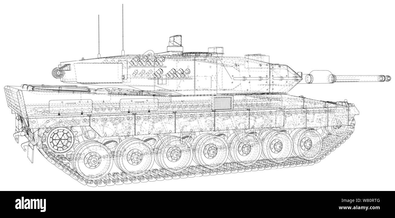 Armored tank technical wire-frame. Vector rendering of 3d Stock Vector ...