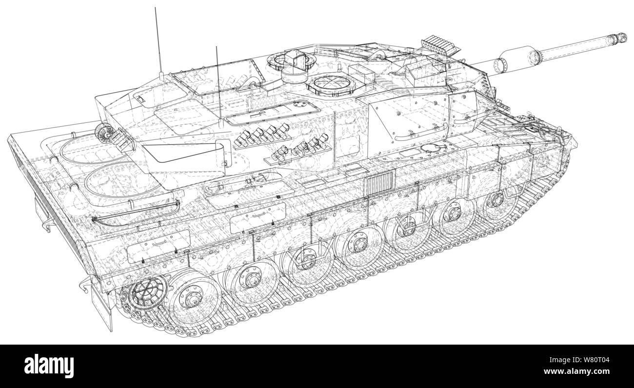 Armored tank technical wire-frame. Vector rendering of 3d Stock Vector ...