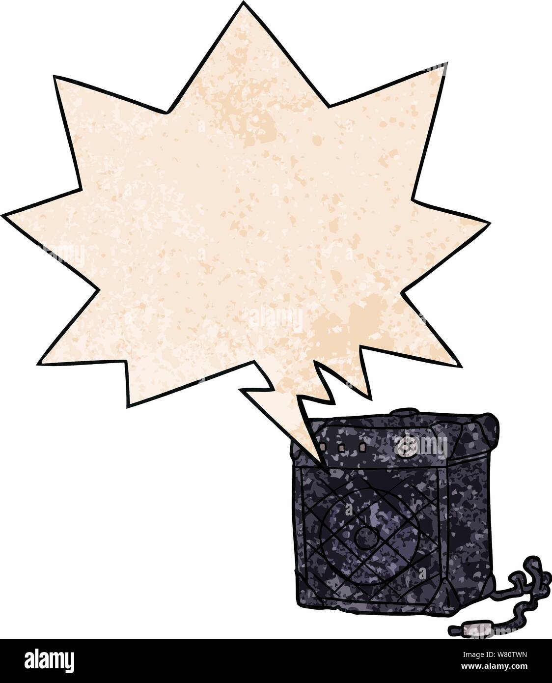 cartoon electric guitar amp with speech bubble in retro texture style ...