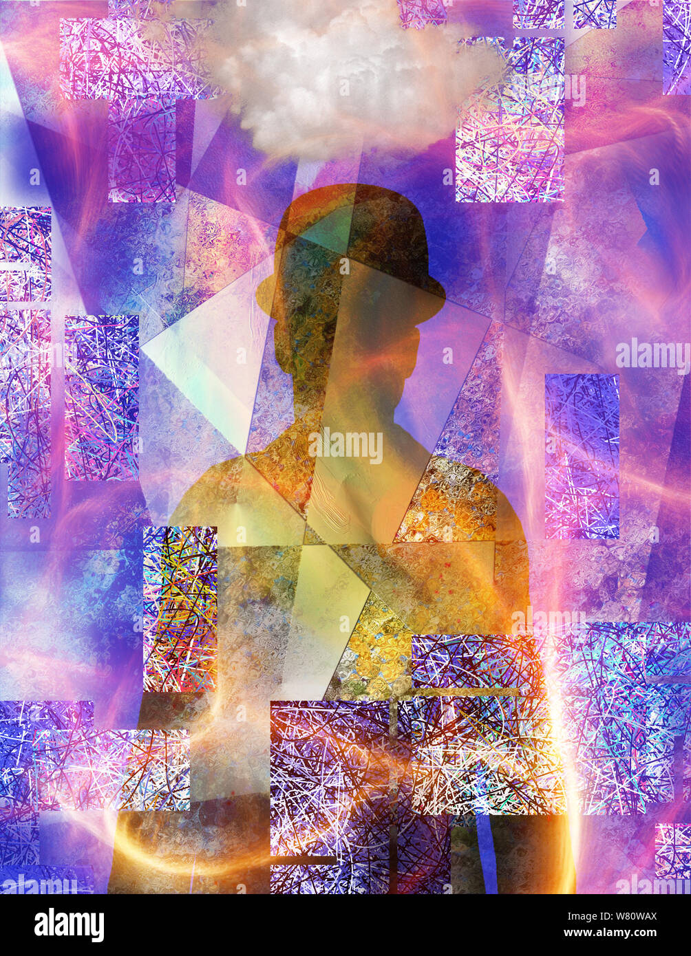 Shadow of a man in bowler and suit. Vivid abstract background Stock ...