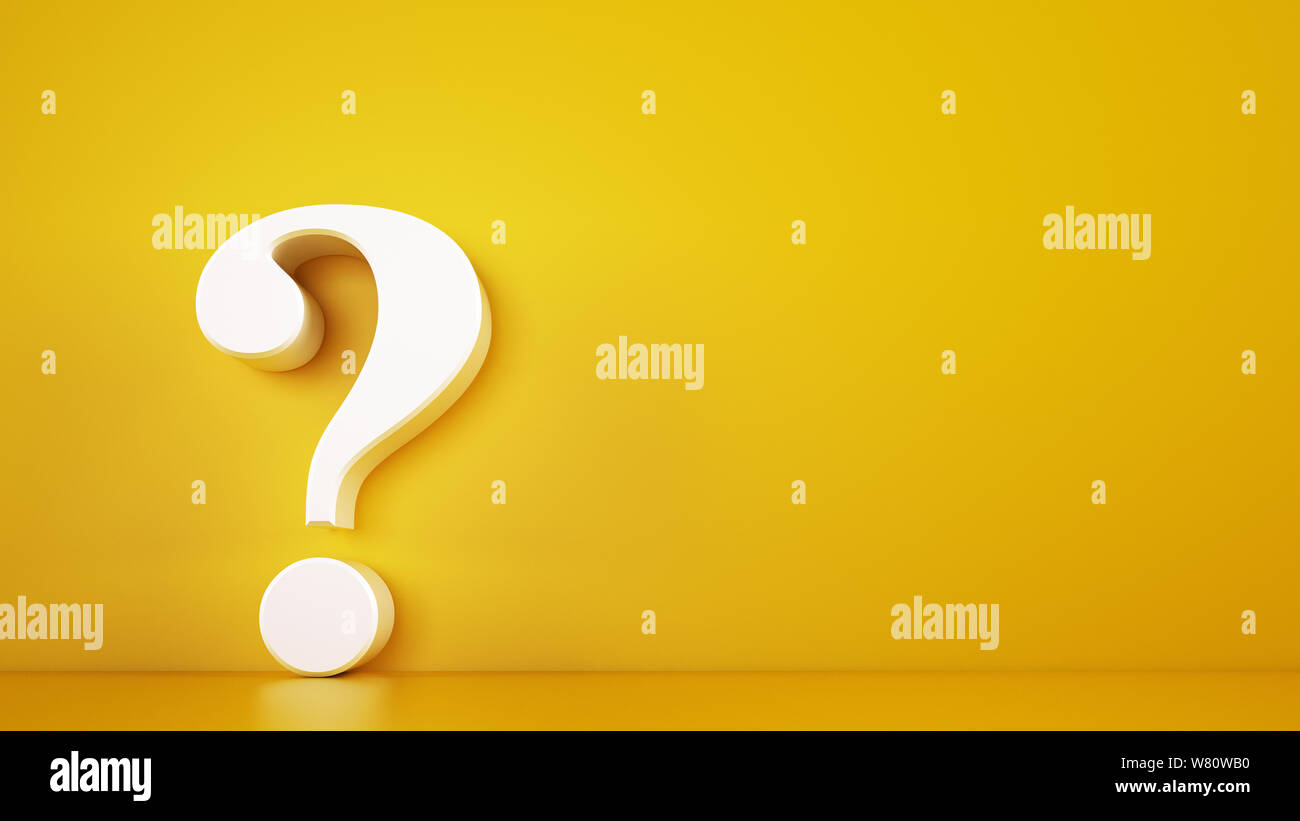 Big white question mark on a yellow background. 3D Rendering Stock ...