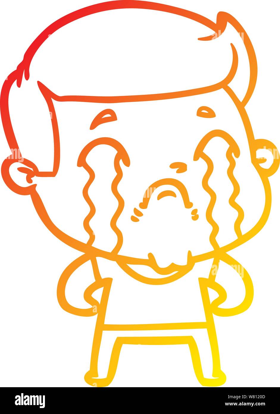 warm gradient line drawing of a cartoon man crying Stock Vector Image ...
